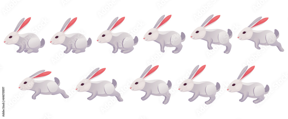 Rabbit animation icon set. Bunny jump or animated running motion cycle ...