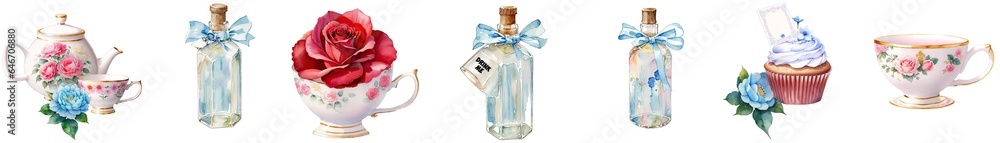 Watercolor Alice in Wonderland Elements Mad Hatter Tea Party Clipart ...