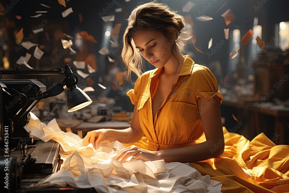 Sweatshop Seamstress: A seamstress works diligently in a textile ...