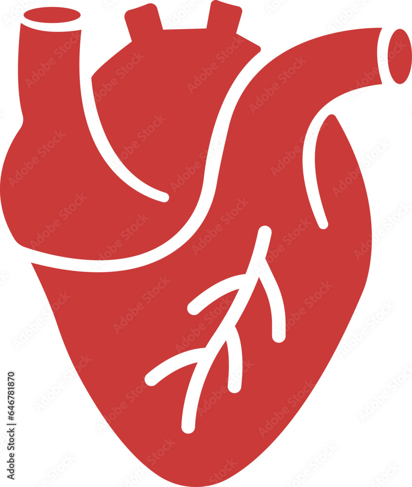 red Human Heart icon, Cardiac Muscle Line and Silhouette Color Icon ...