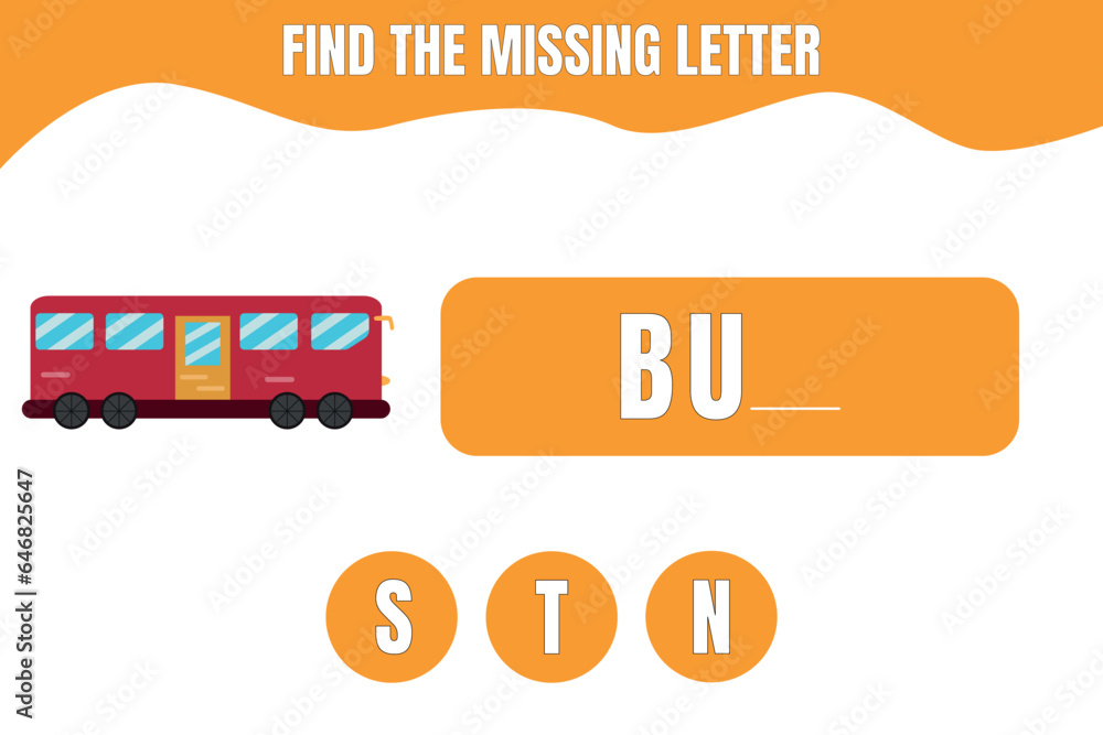 Find the missing letter. Bus vector. Educational game for preschool ...