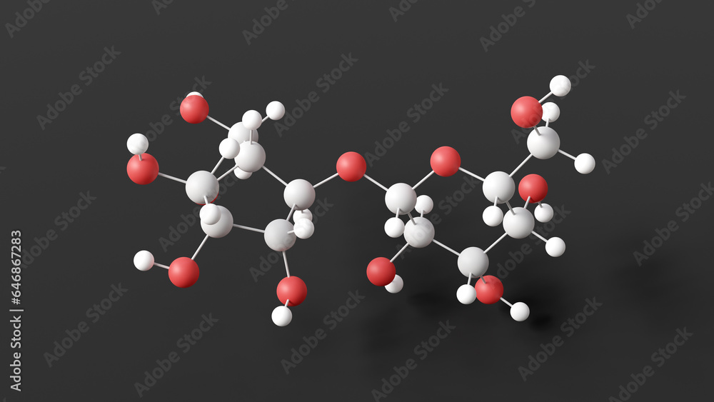 lactulose molecule, molecular structure, non-absorbable sugar, ball and ...