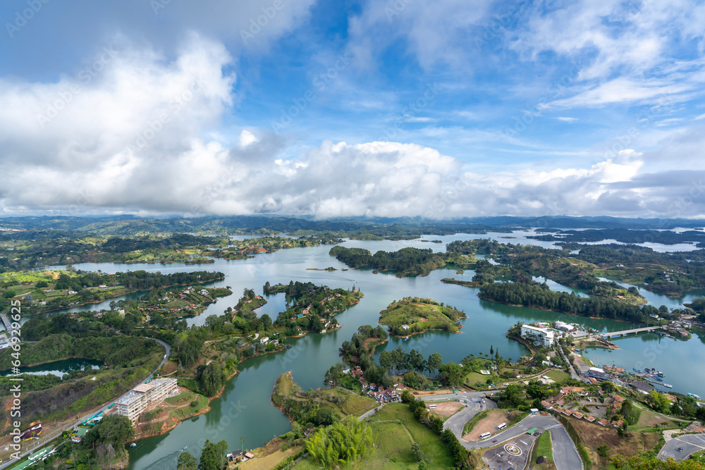 The breathtaking view from the summit of El Peñón de Guatapé, the most ...