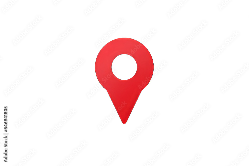 A modern flat-style graphic design of a simple red map pin or needle ...