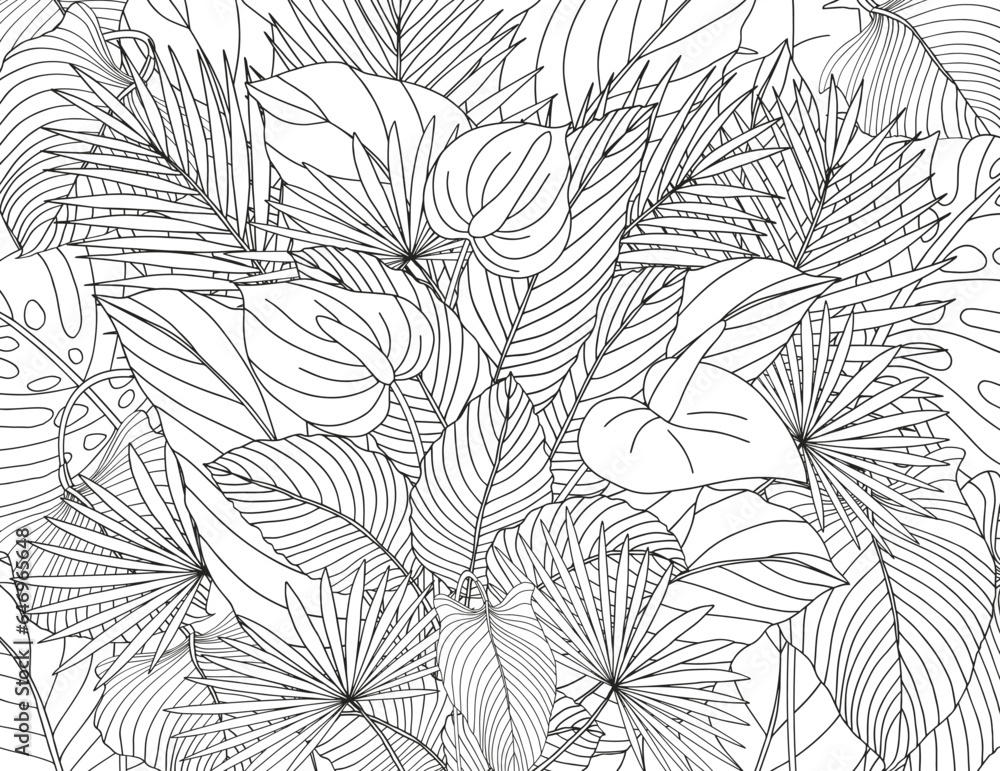 Coloring page made of tropical flowers and leaves. The best activity to ...