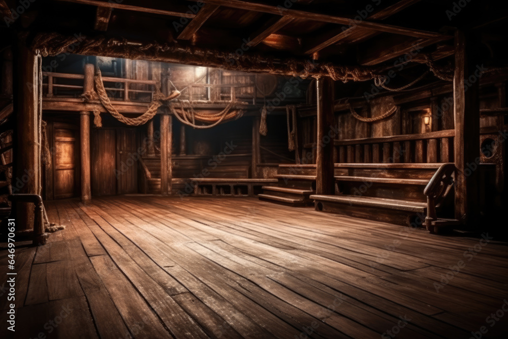 Empty pirate ship deck background for theater stage scene Stock ...