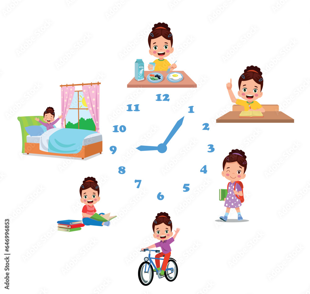 Cartoon kid daily routine activities set Stock Vector | Adobe Stock