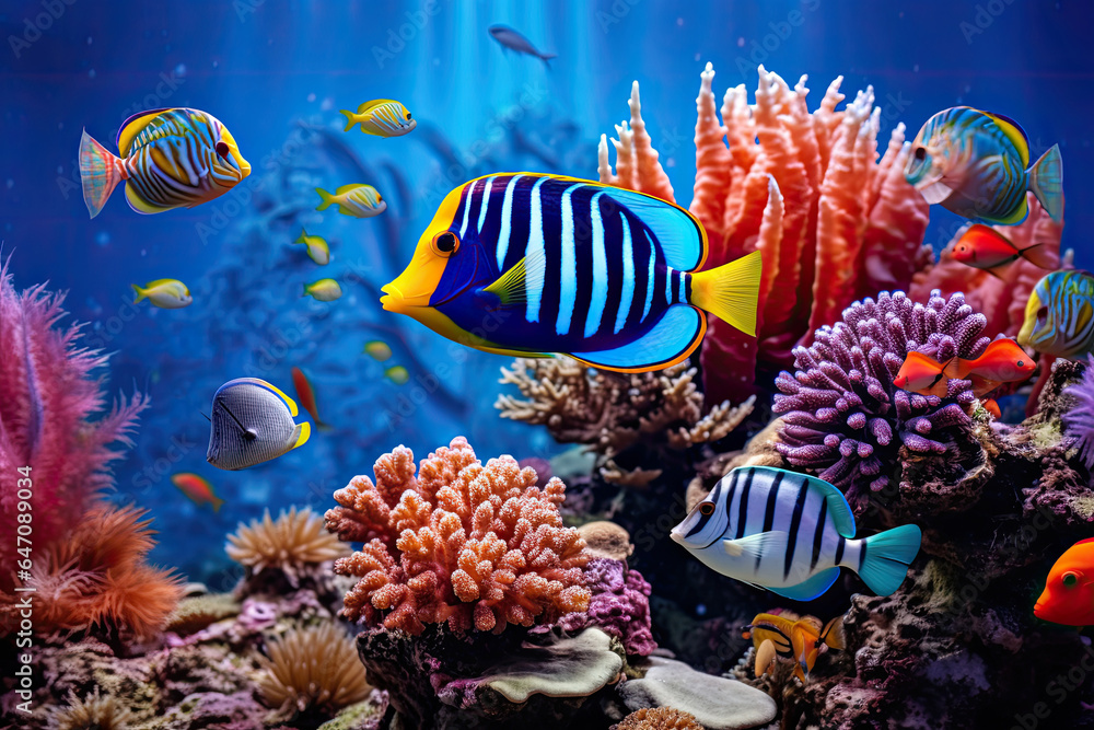 Stock-Foto „Underwater with colorful sea life fishes and plant at ...