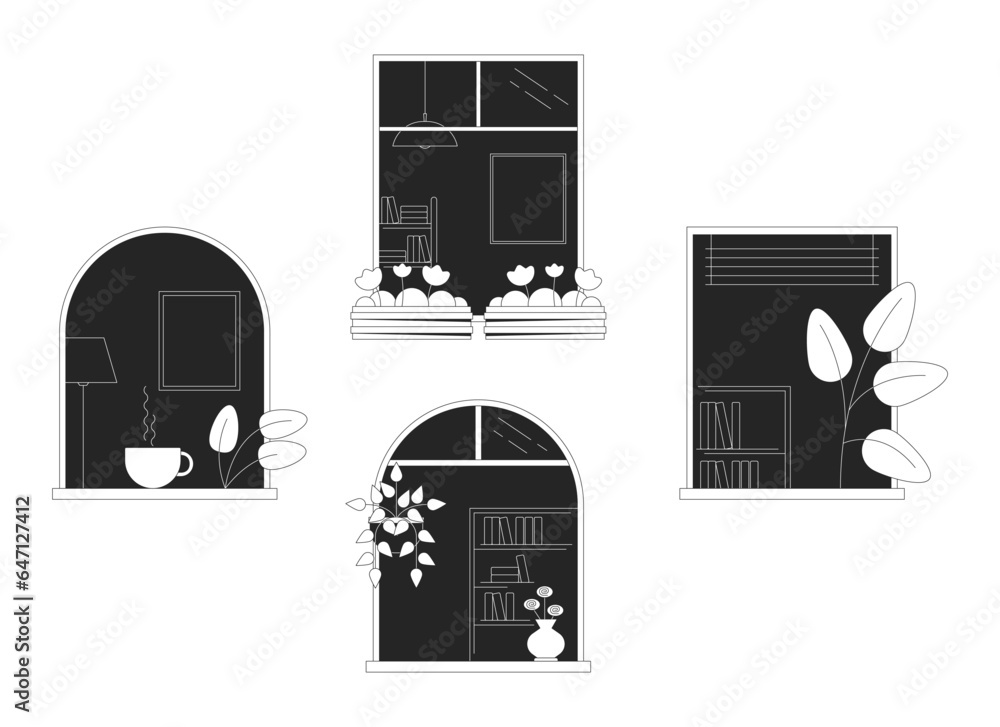 Neighbors windows in building bw concept vector spot illustration ...