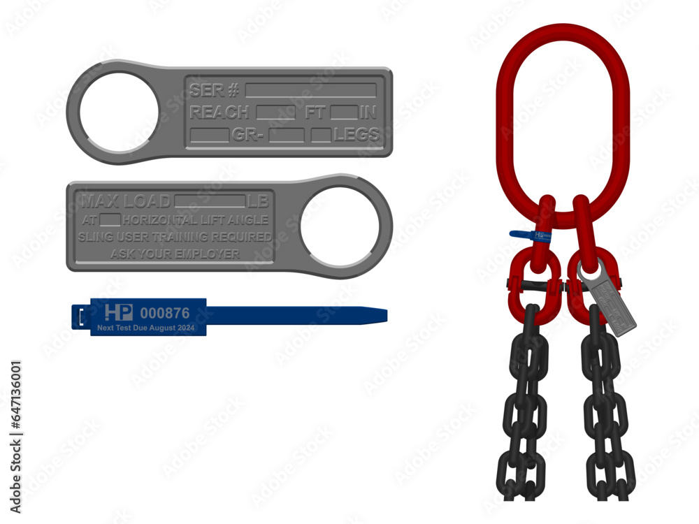 Isolated chain sling identification tag on white background Stock ...