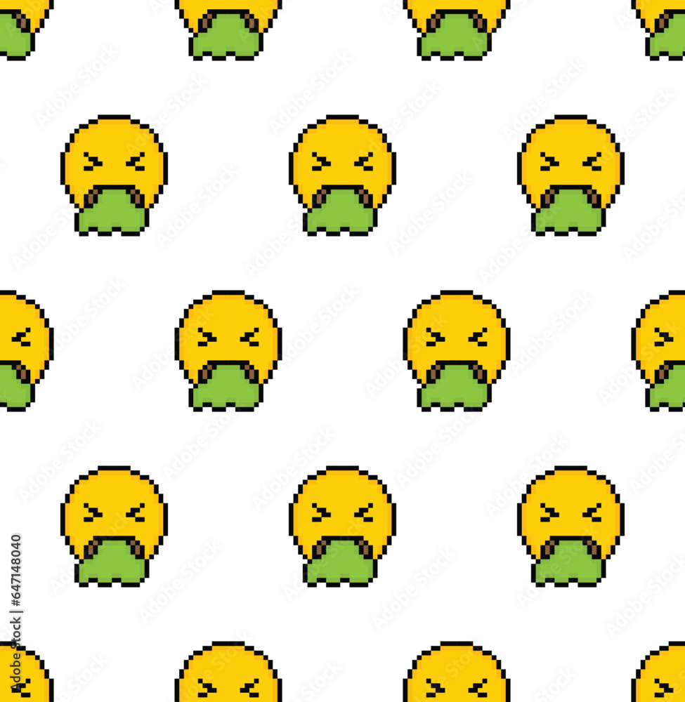 pixel vomiting face Seamless Pattern vector vomit emoji sign background ...