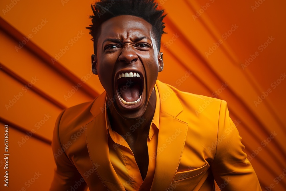 Person showing determination and grit in their expression on an orange ...