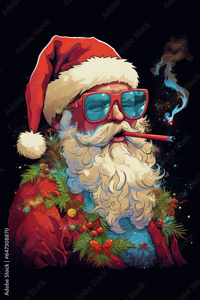 Santa Claus hippie smoking a joint. Marijuana and Cannabis concept ...