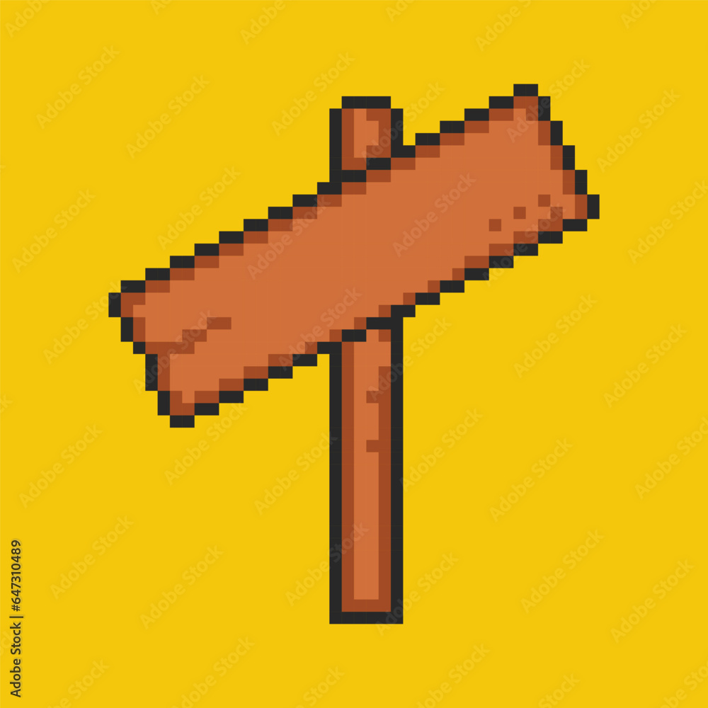 Pixel wooden roadside sign, old village, 8 bit timber roadside pointer ...