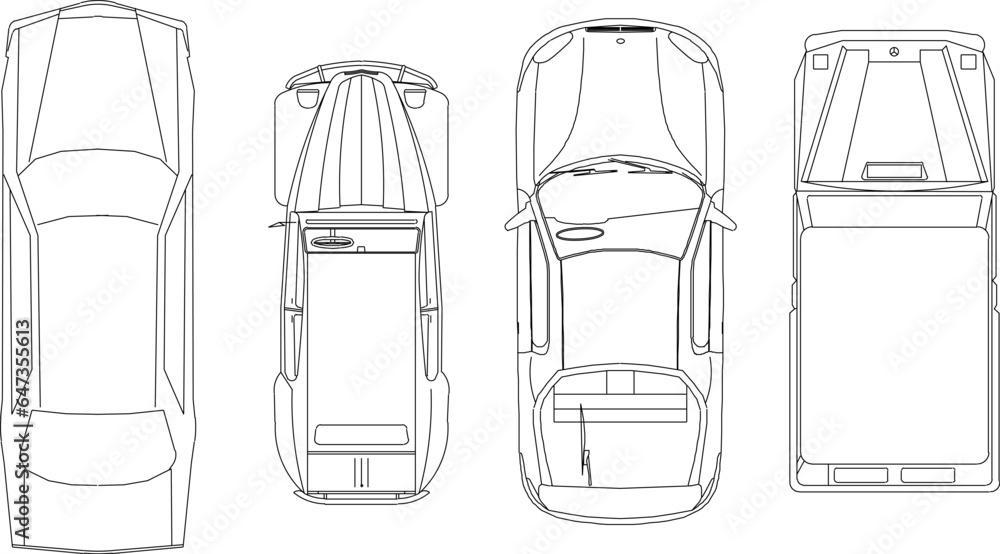 Vector sketch illustration of family car vehicle design seen from above ...
