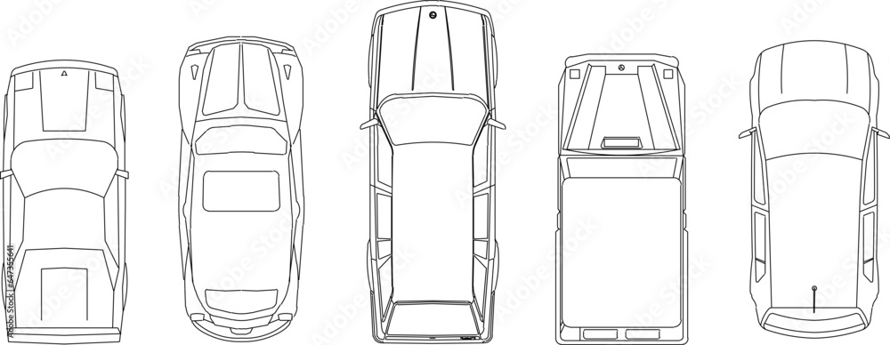Vector sketch illustration of family car vehicle design seen from above ...