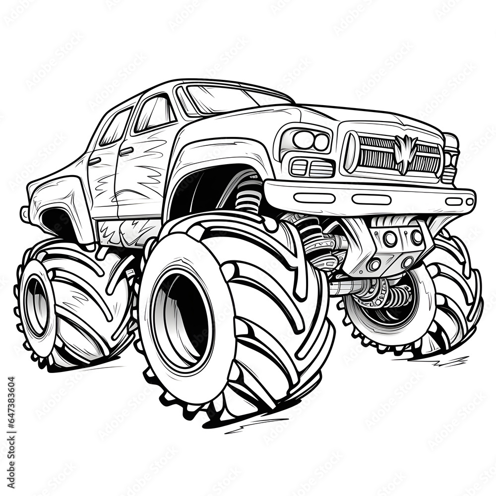 Outline drawing of Cartoon monster truck car concept, car coloring page ...