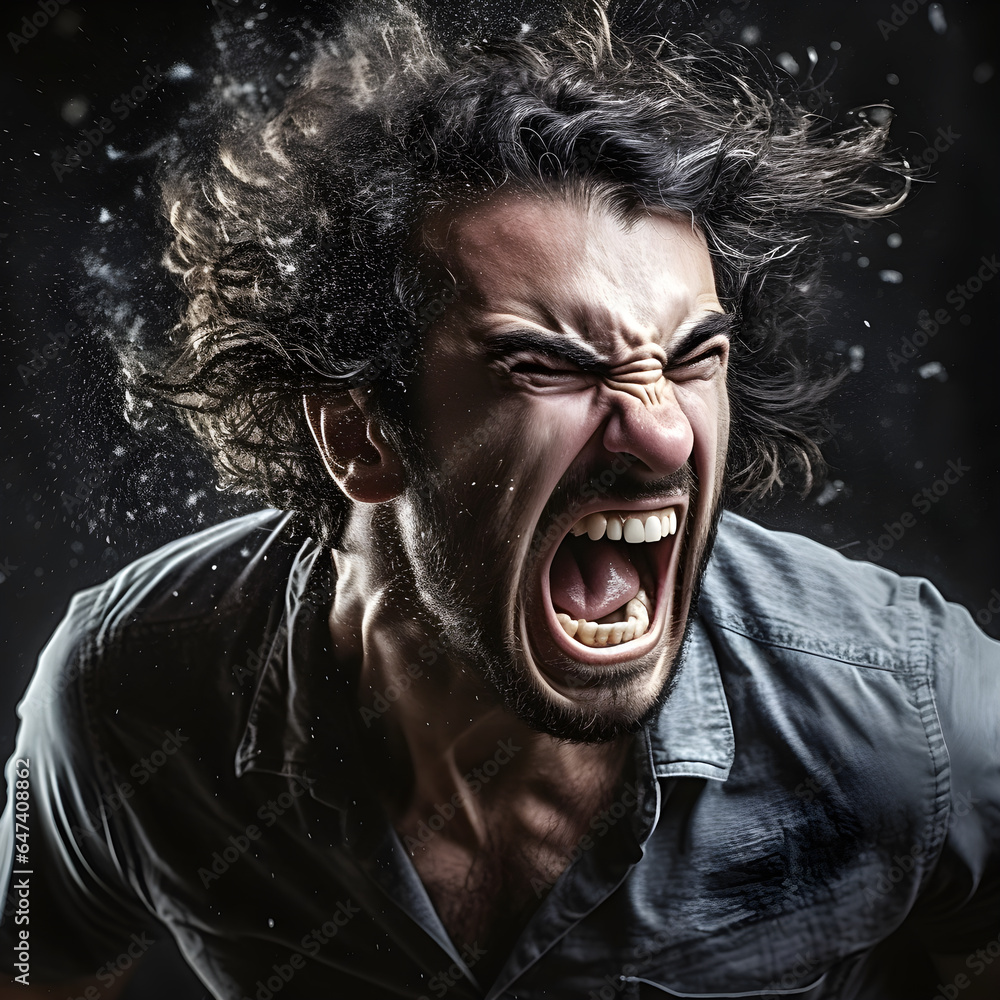 Photo Stock man wears an angry expression,his face contorted with ...