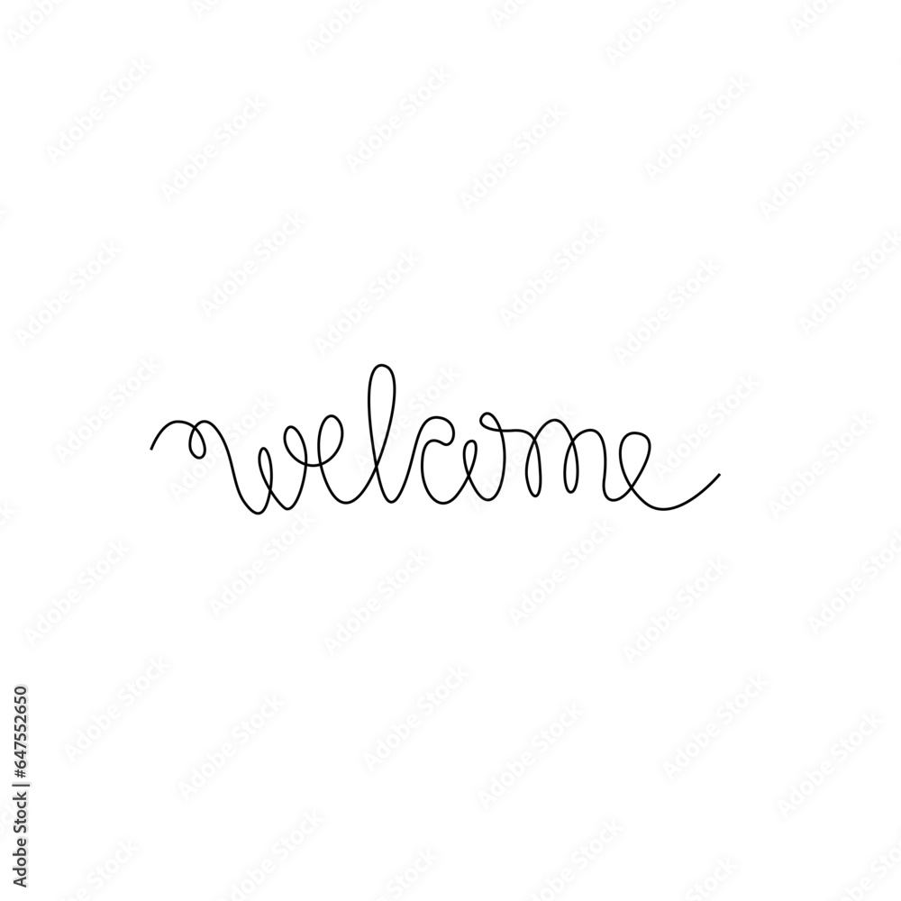 Welcome hand lettering continuous line drawing, welcome word ...