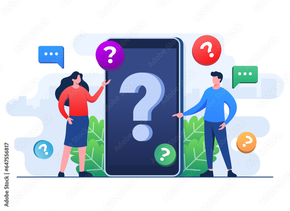 People having questions, Frequently asked questions concept flat ...