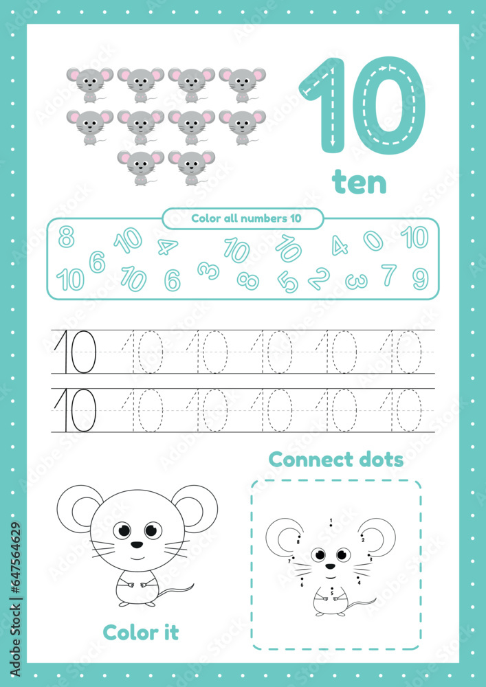 Many games on one page for kids education. Color page, dot to dot ...