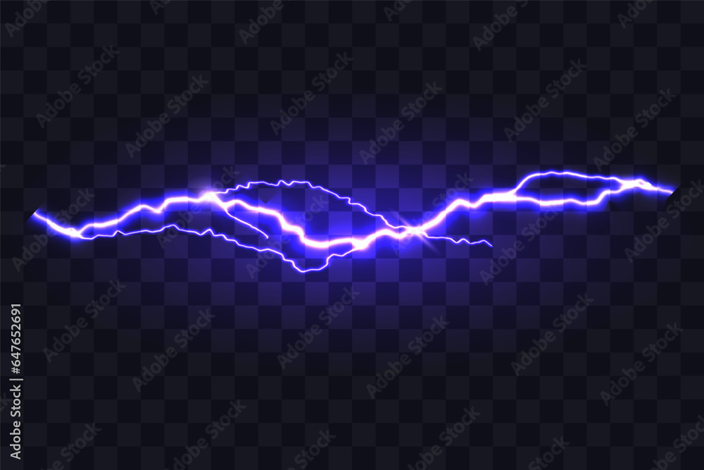 Electric discharge. Purple lightning isolated on transparent background ...