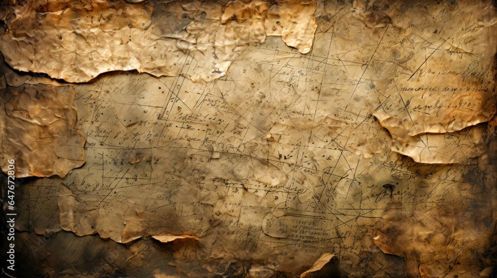 Old parchment paper sheet ancient vintage texture background with cracked edges Generative AI ...