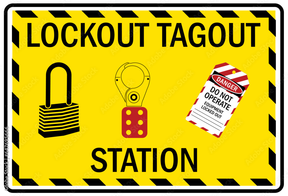 Lock out sign and labels lockout tagout station Stock Vector | Adobe Stock
