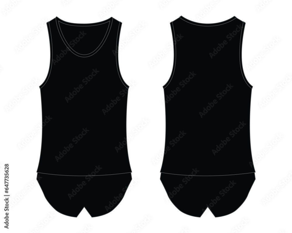 Blank Black Running Tank Template On White Background.Front and Back ...