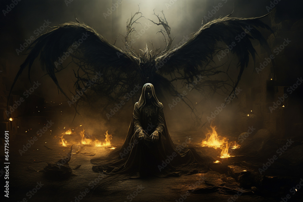 Genrative ai collage picture of evil satanic inferno with dark wings ...