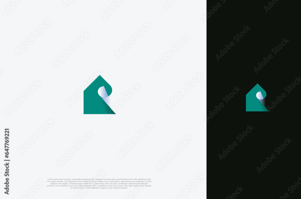 Modern house logo design with folding edge template icon sign. Usable ...