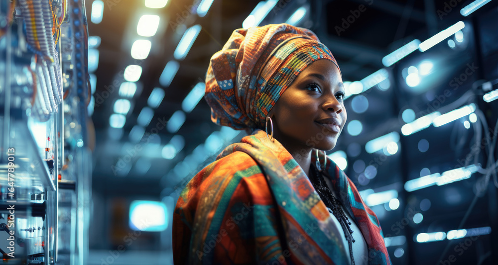 Foto de Stock Fusing Traditions with Tomorrow: Black Woman in Traditional Attire Harnessing ...