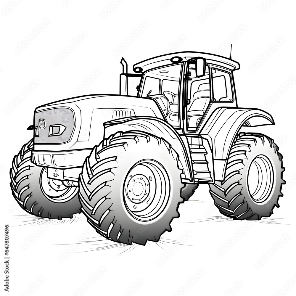 Outline drawing of tractor concept, tractor coloring page line art ...