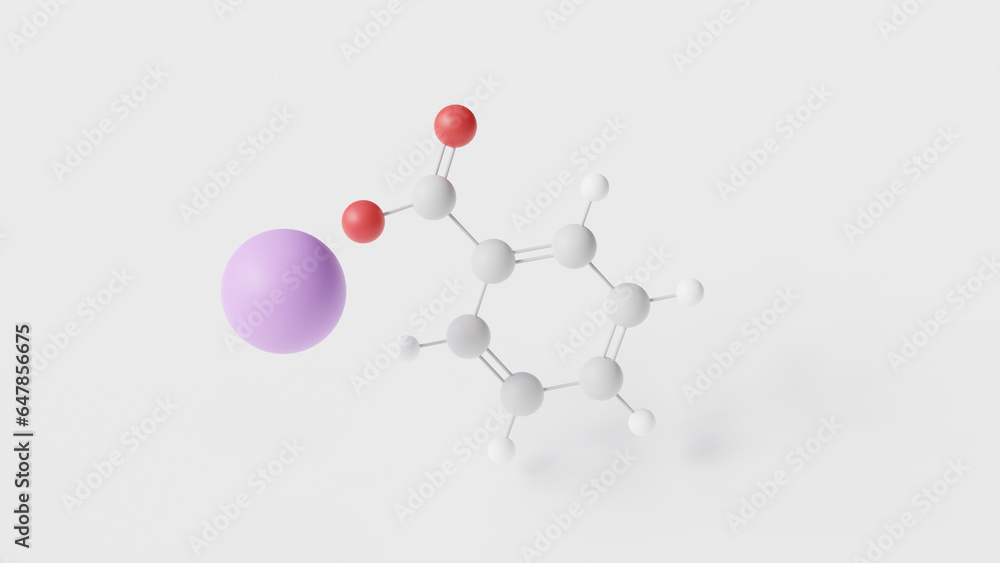 potassium benzoate molecule 3d, molecular structure, ball and stick ...