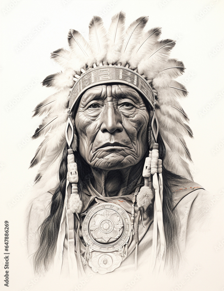 pencil sketch of a native american indian chief Stock Illustration ...
