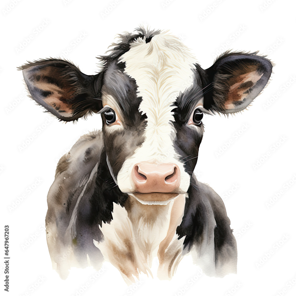 Baby cow portrait watercolor clipart on transparent background ...
