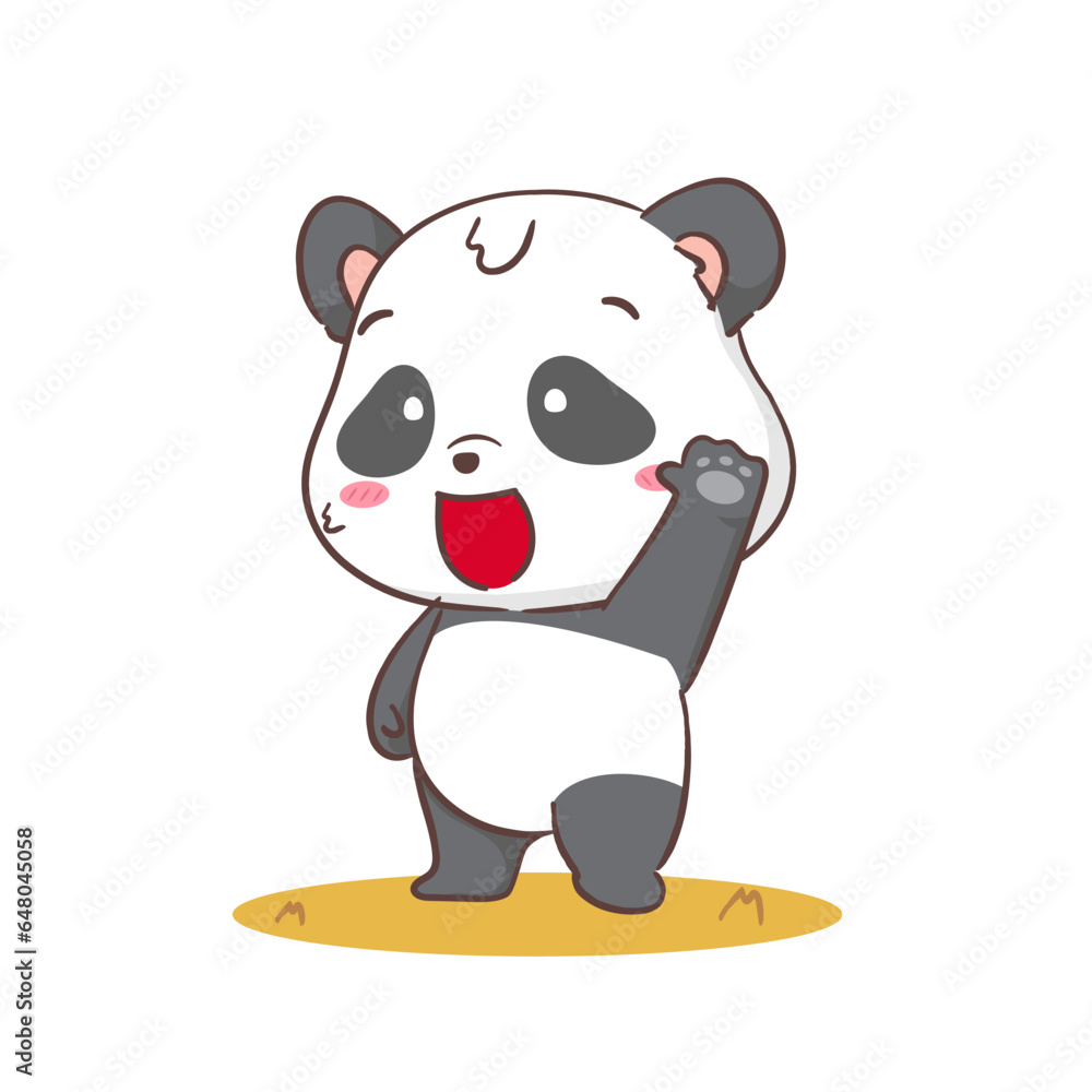 Cute panda waving hand cartoon character. Kawaii adorable animal ...