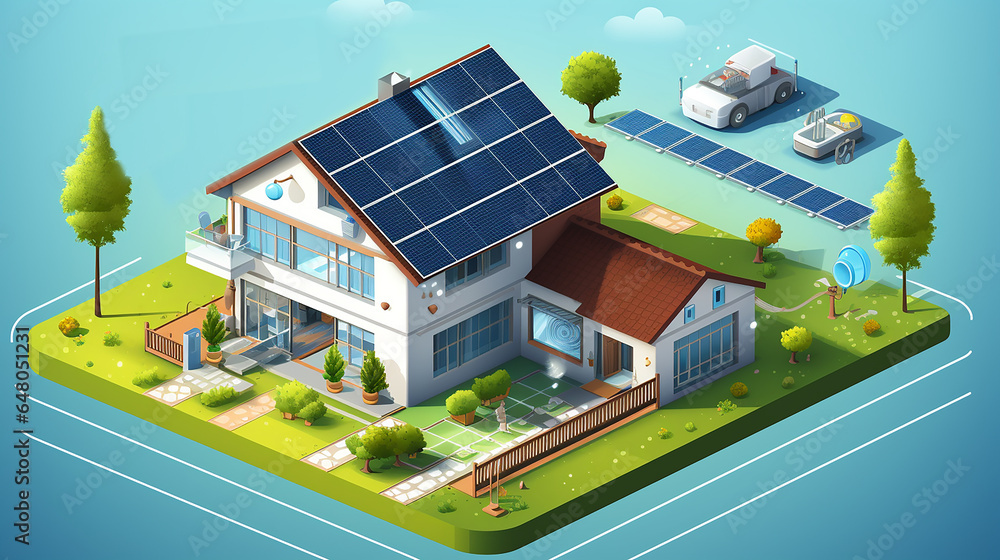 Home_electricity_with_battery_energy_storage_system diagram isometric ...