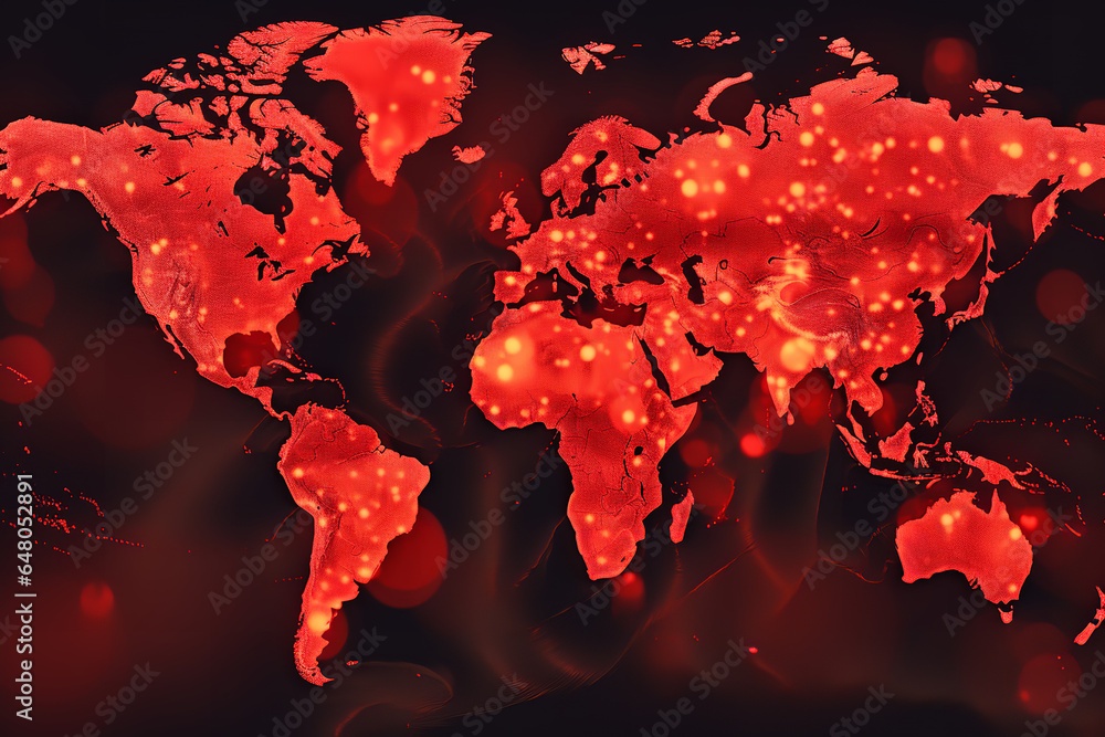 A global heatmap depicts regions of viral outbreak, with red zones ...