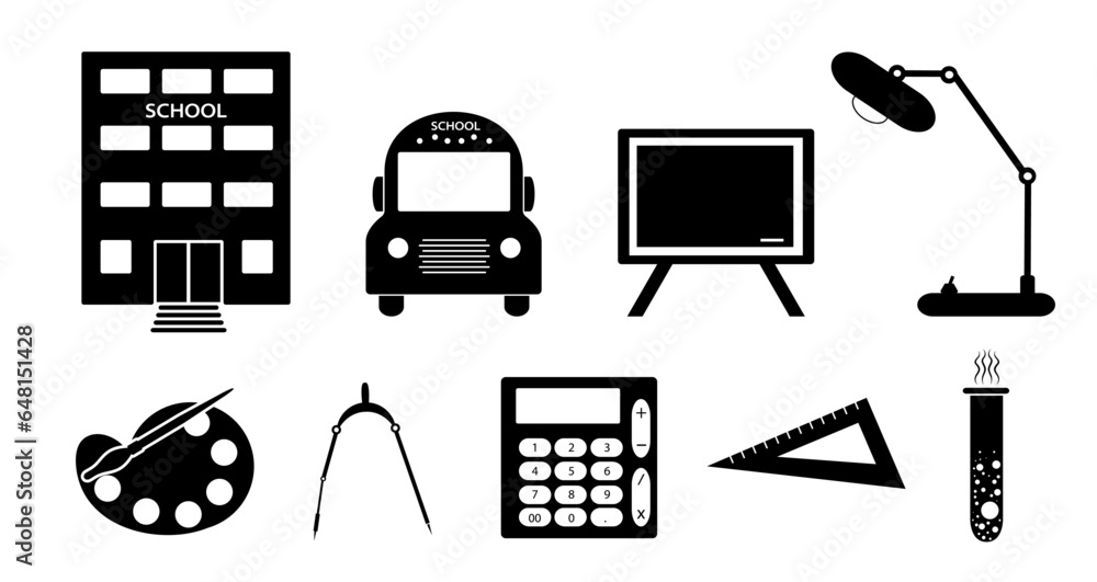 School, education icon collection vector illustration. School building ...