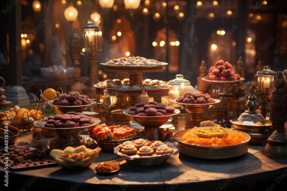 A traditional Indian sweet shop showcasing an array of mouthwatering ...