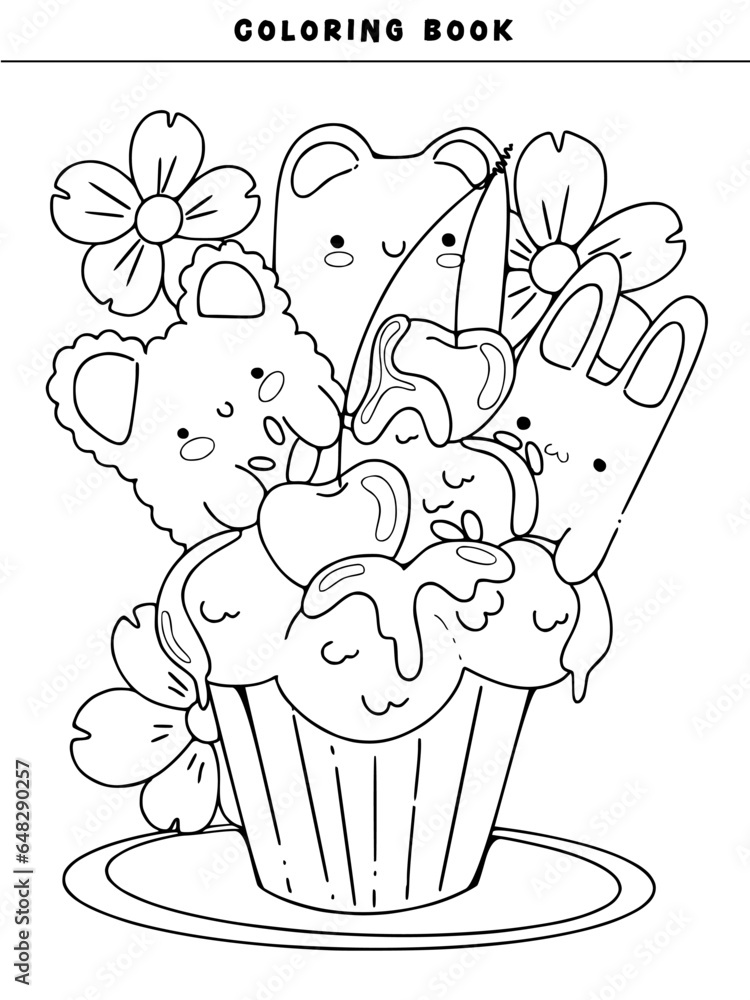Coloring book funny animals , anime kawaii coloring page with cartoon ...