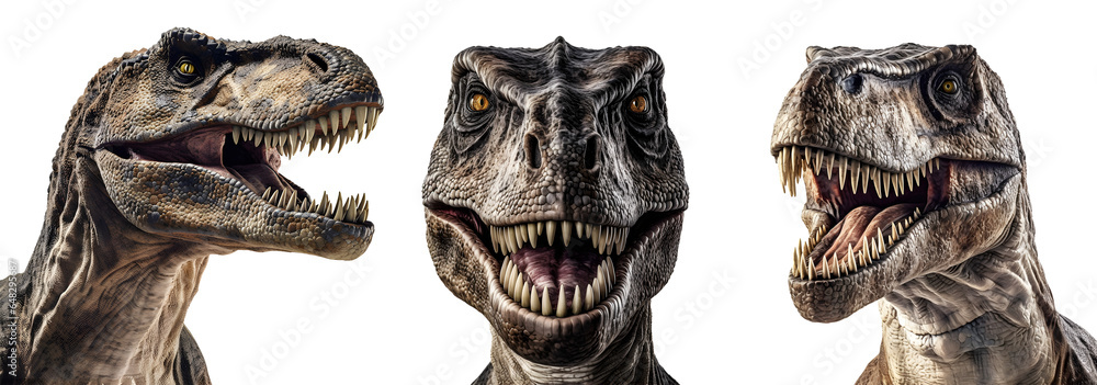 Tyrannosaurus Rex T-rex dinosaur, many angles Front view portrait head ...