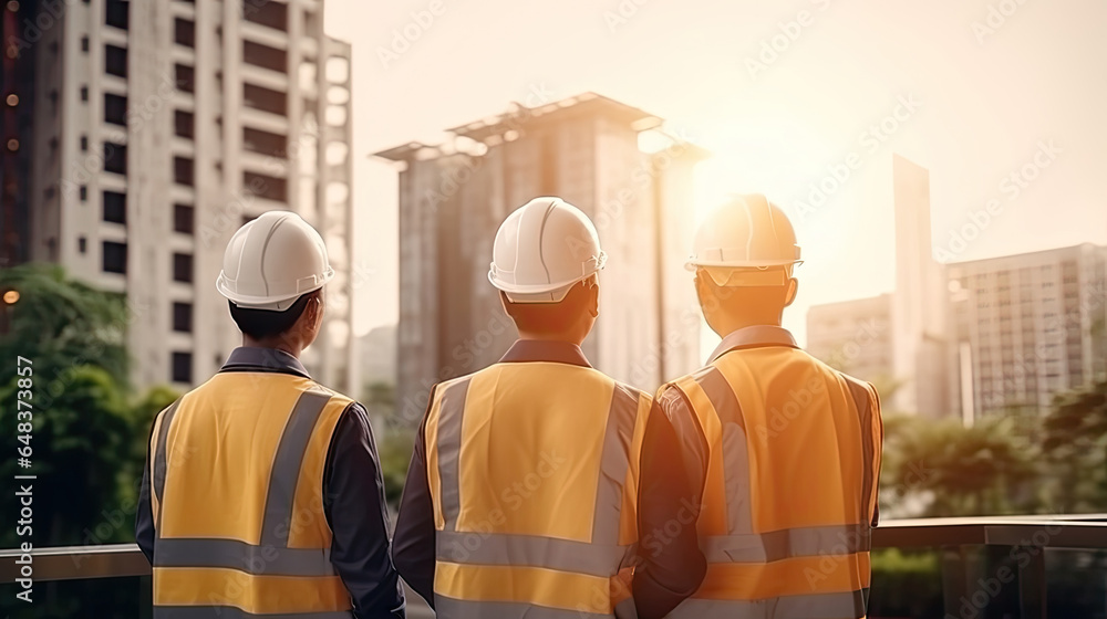 Construction workers wearing uniforms at site Stock Photo | Adobe Stock