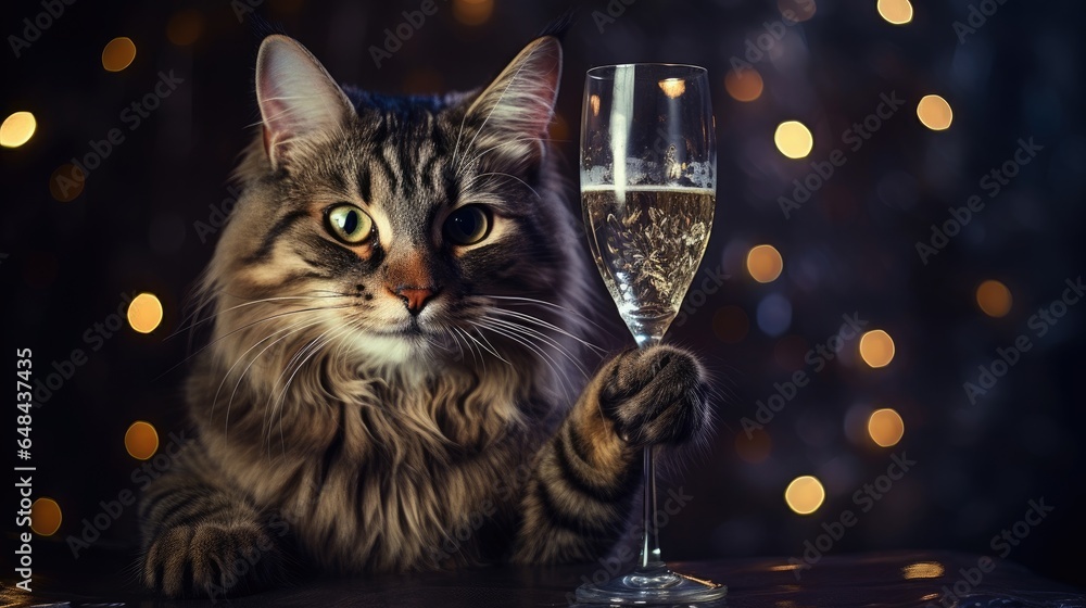 Cat toasting with glass of champagne Stock Photo | Adobe Stock