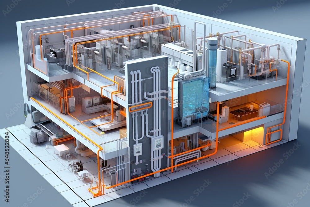 Building utilities shown in a BIM model. Generative AI Stock ...