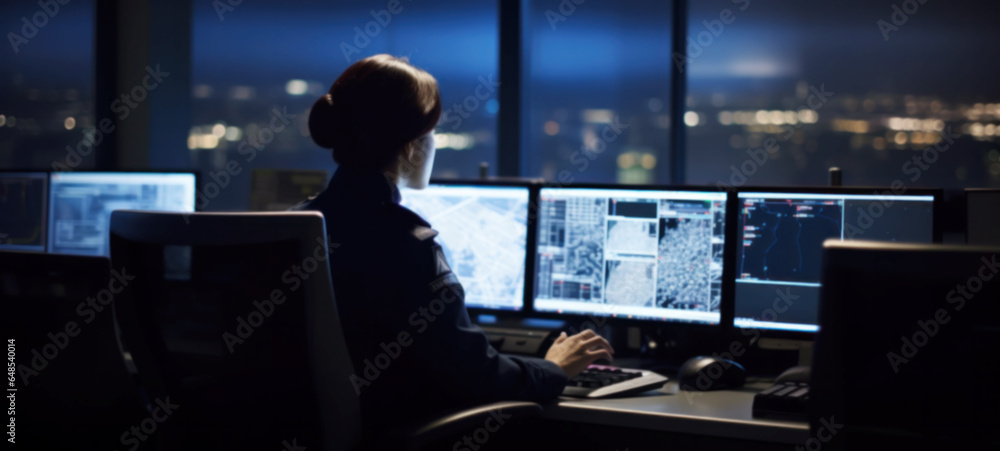 Foto de Stock Security guards in security control room with video wall ...