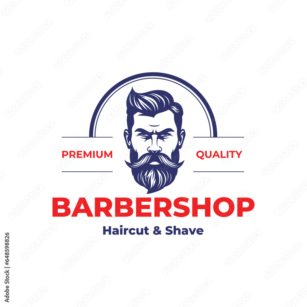 Stylish barber shop logo featuring a dashing man with a beard and ...