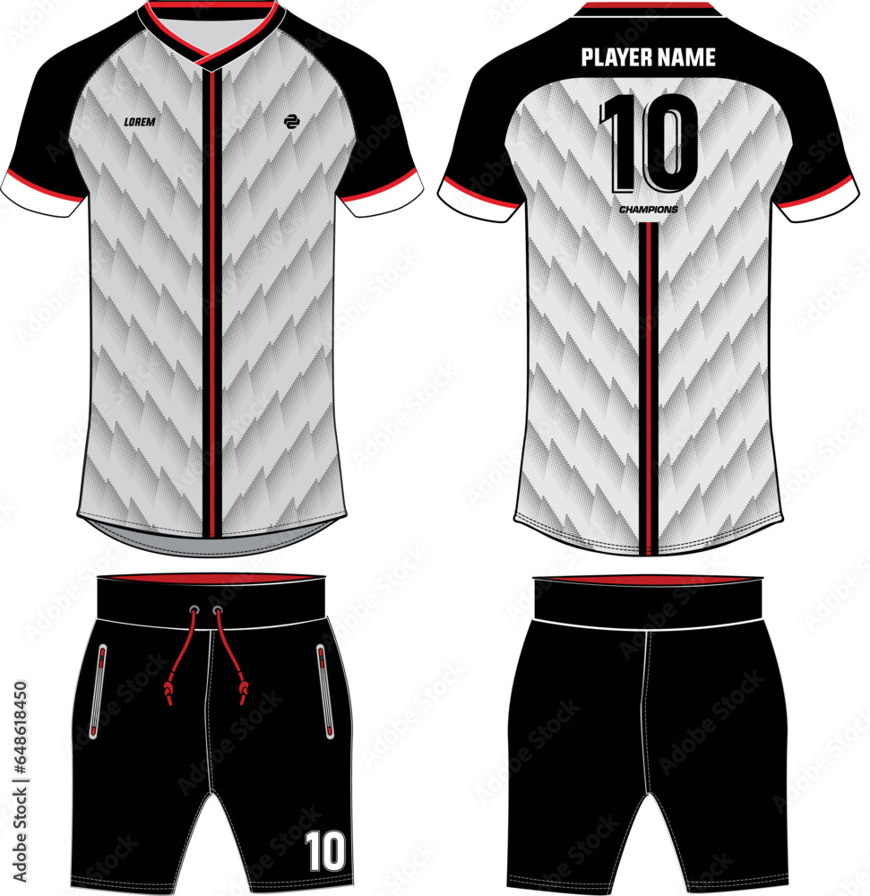 Sports jersey t shirt and shorts kit design flat sketch illustration ...