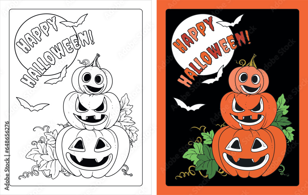 Coloring page for Halloween, vector illustration, Black and white ...